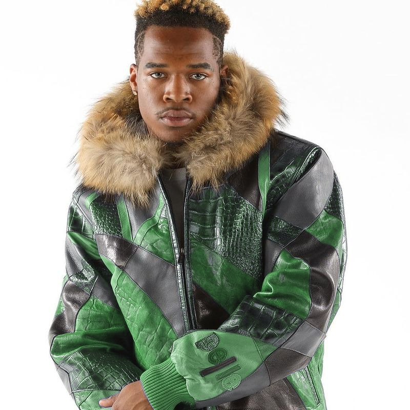 Abstract Pattern Pelle Pelle Leather Green Jacket - PPJ
