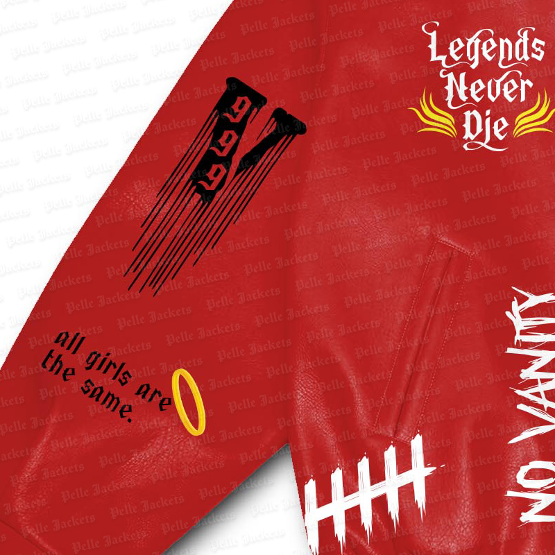 Juice WRLD Legends Never Die Red Varsity Jacket - Pelle Jackets