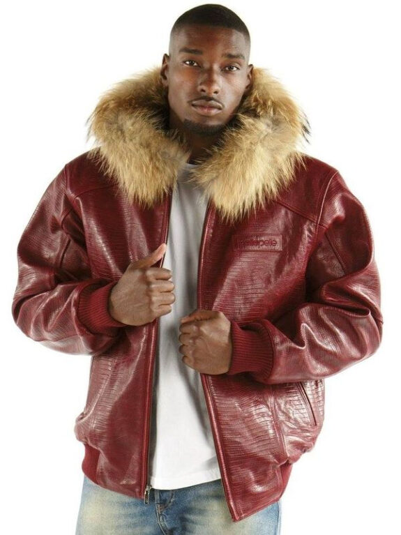 Pelle Pelle Mens Crocodile Skin Red Leather Jacket - Pelle Pelle