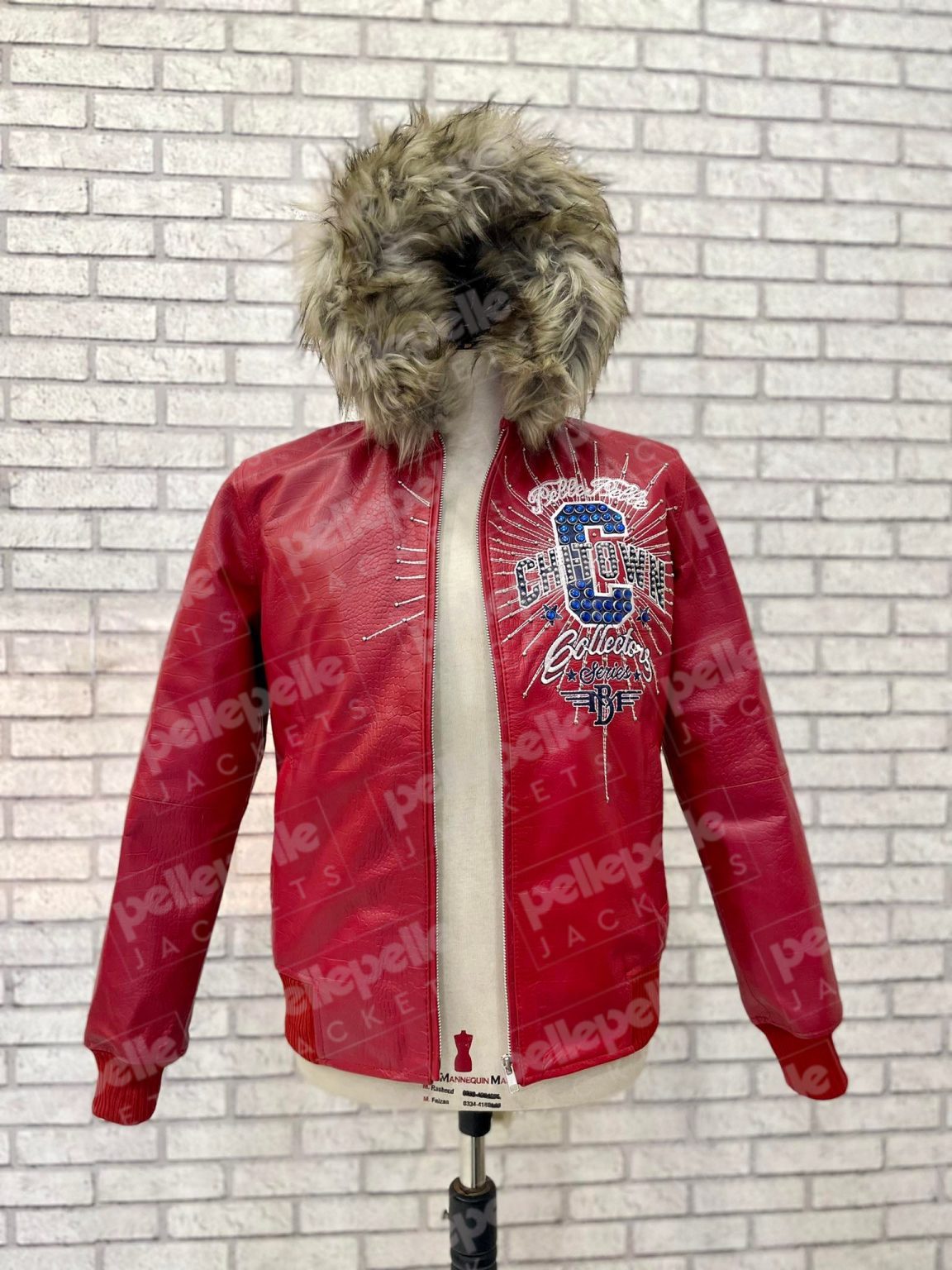 Pelle Pelle Chi-Town Hooded Fur Red Jacket - Pelle Pelle Jackets